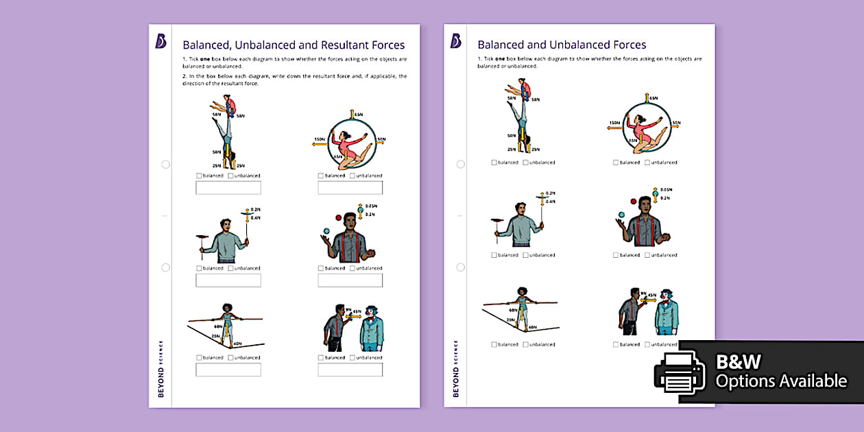Balanced and Unbalanced Forces Worksheet | Beyond - Twinkl