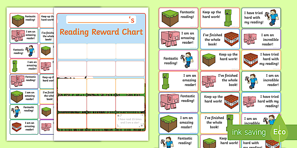 Editable KS1 Block Adventurer Themed Reading Sticker Reward Charts