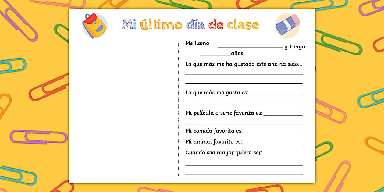 Ficha de actividad: Mi último día de clase - Twinkl