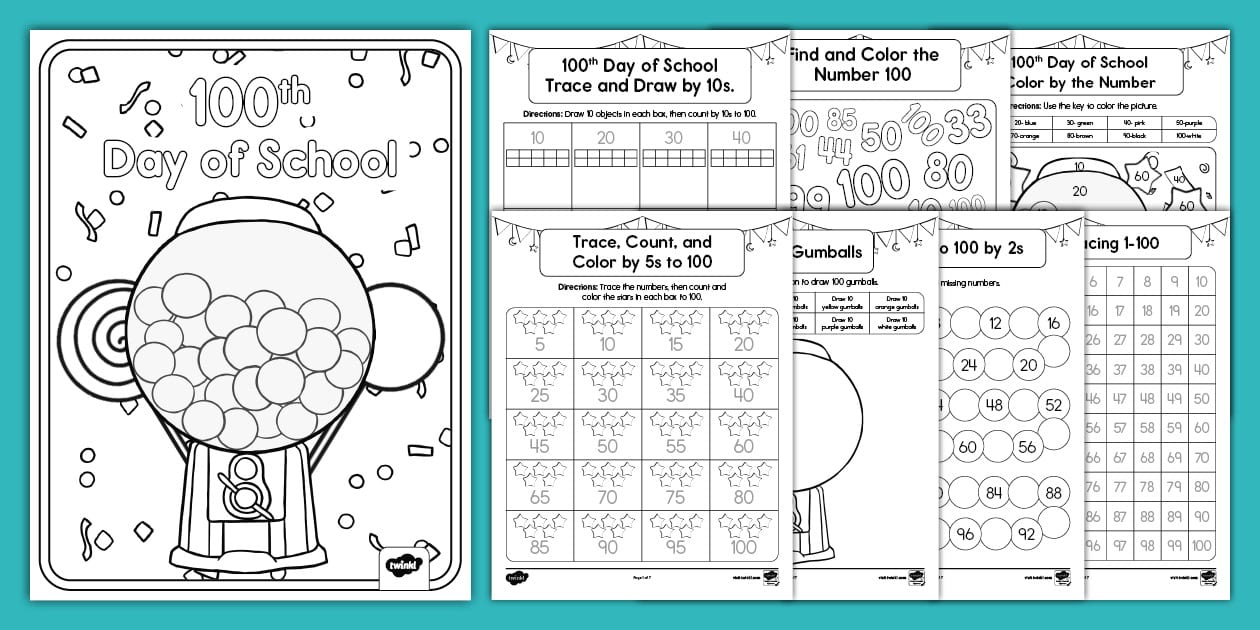 100th Day of School Math Activity Booklet for PreK-K