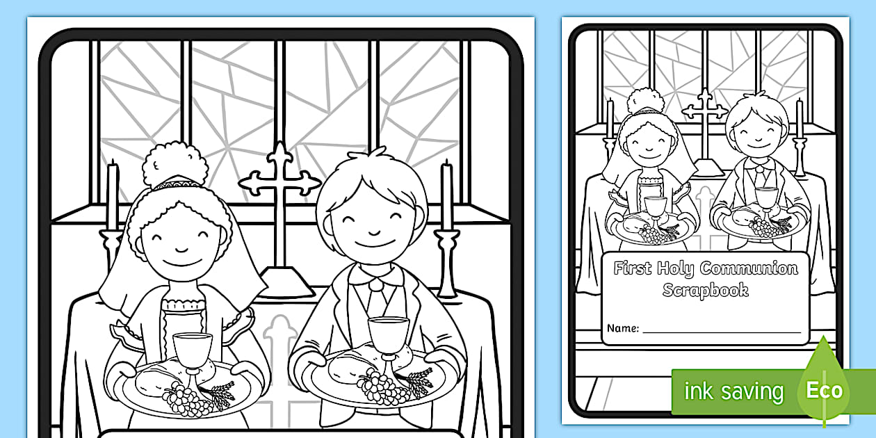 Editable My First Holy Communion Scrapbook Cover Colouring Page