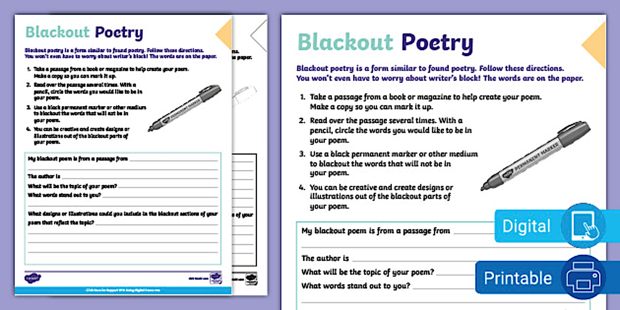 Blackout Poetry Worksheet – ELA Resources – Twinkl USA