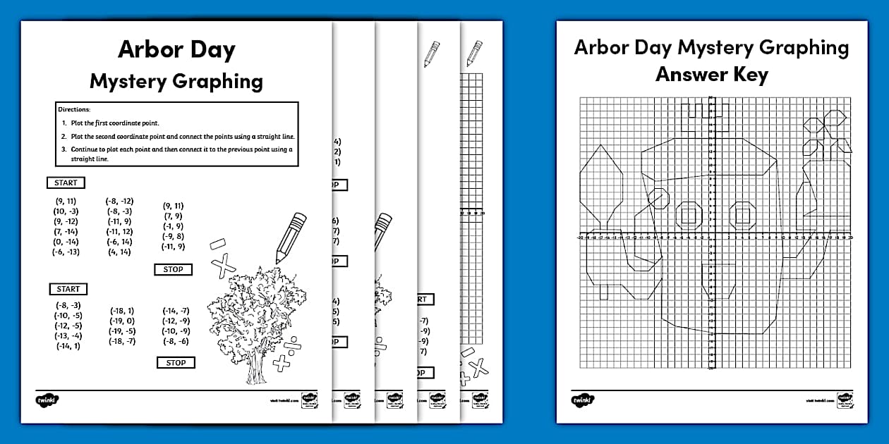 Arbor Day Mystery Graphing Tree Planting Bucket Worksheet for 7th-8th Grade