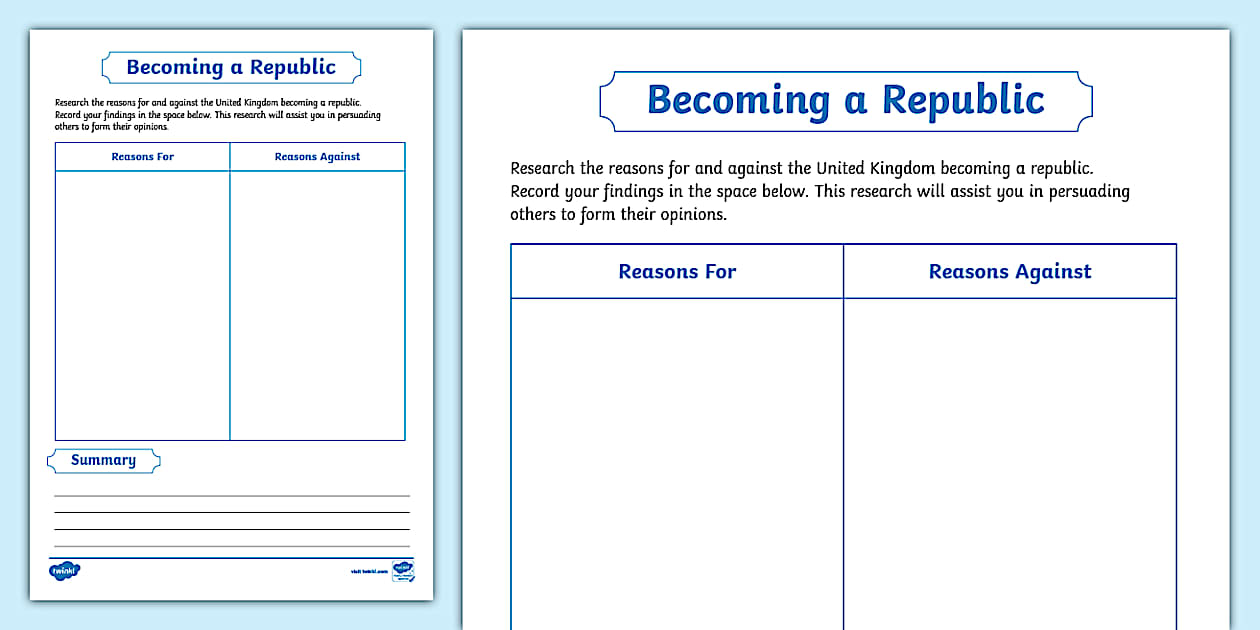 Becoming a Republic Activity Sheet (teacher made) - Twinkl