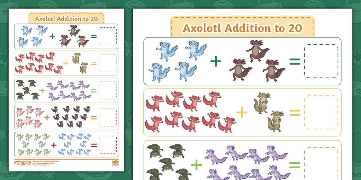 👉 Axolotl Addition to 20 Activity Sheet (teacher made)