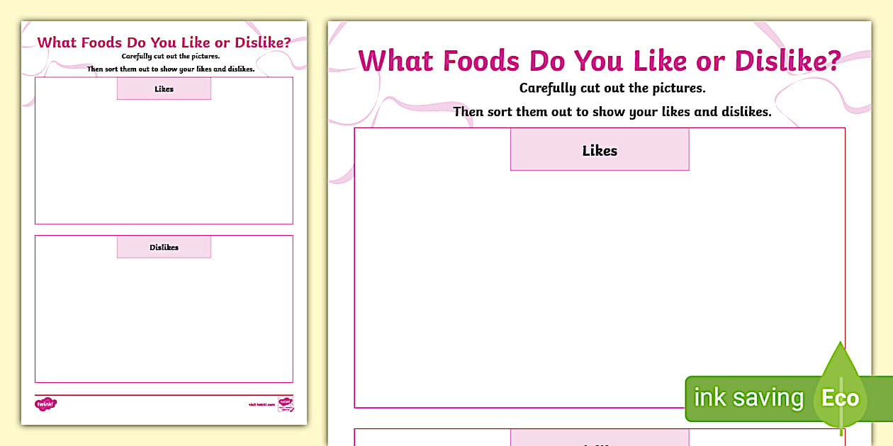 What Foods Do You Like or Dislike? Sorting Activity Sheet