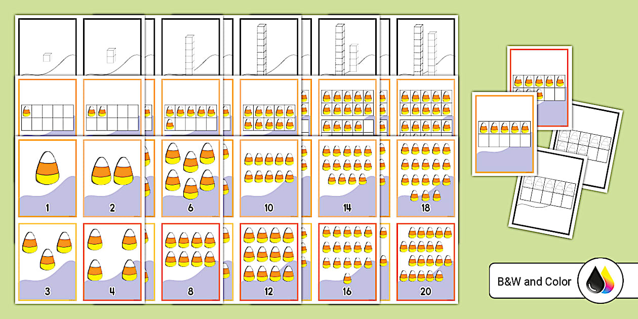 Candy Corn Flash Cards Numbers 1-20 Set for K-2nd Grade