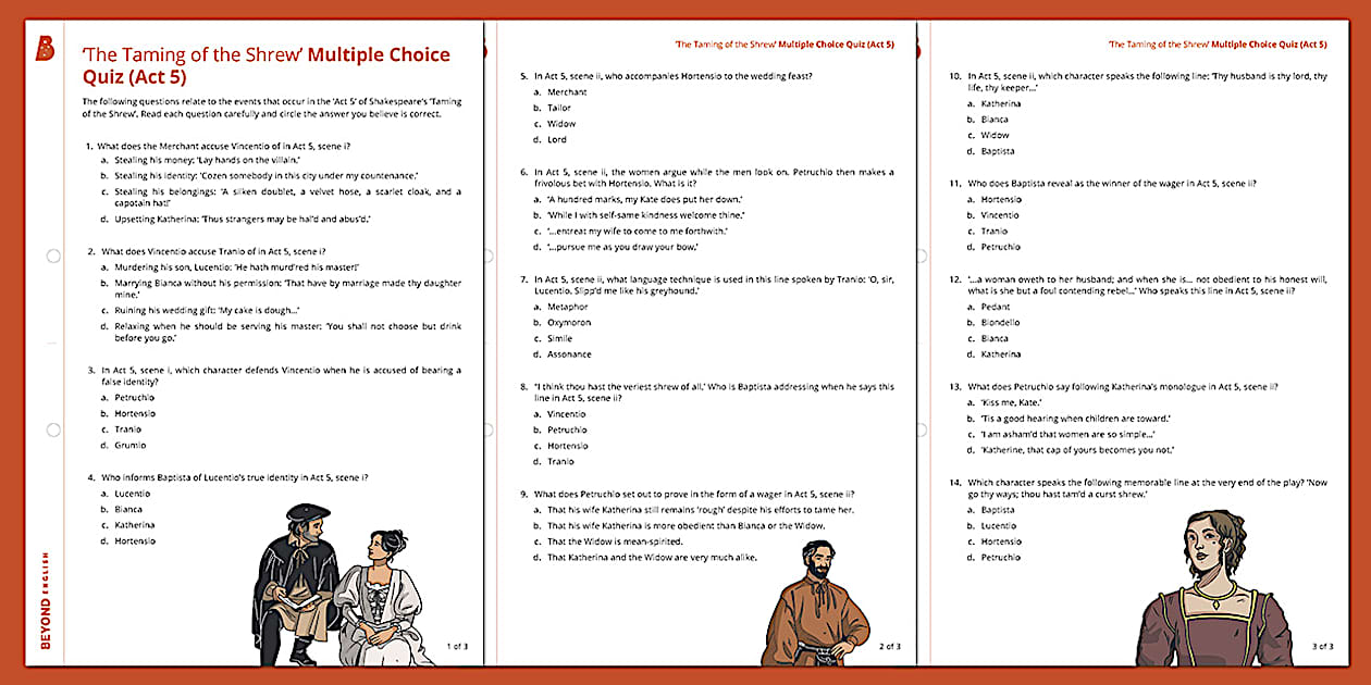 'The Taming of the Shrew' Multiple Choice Quiz (Act 5)