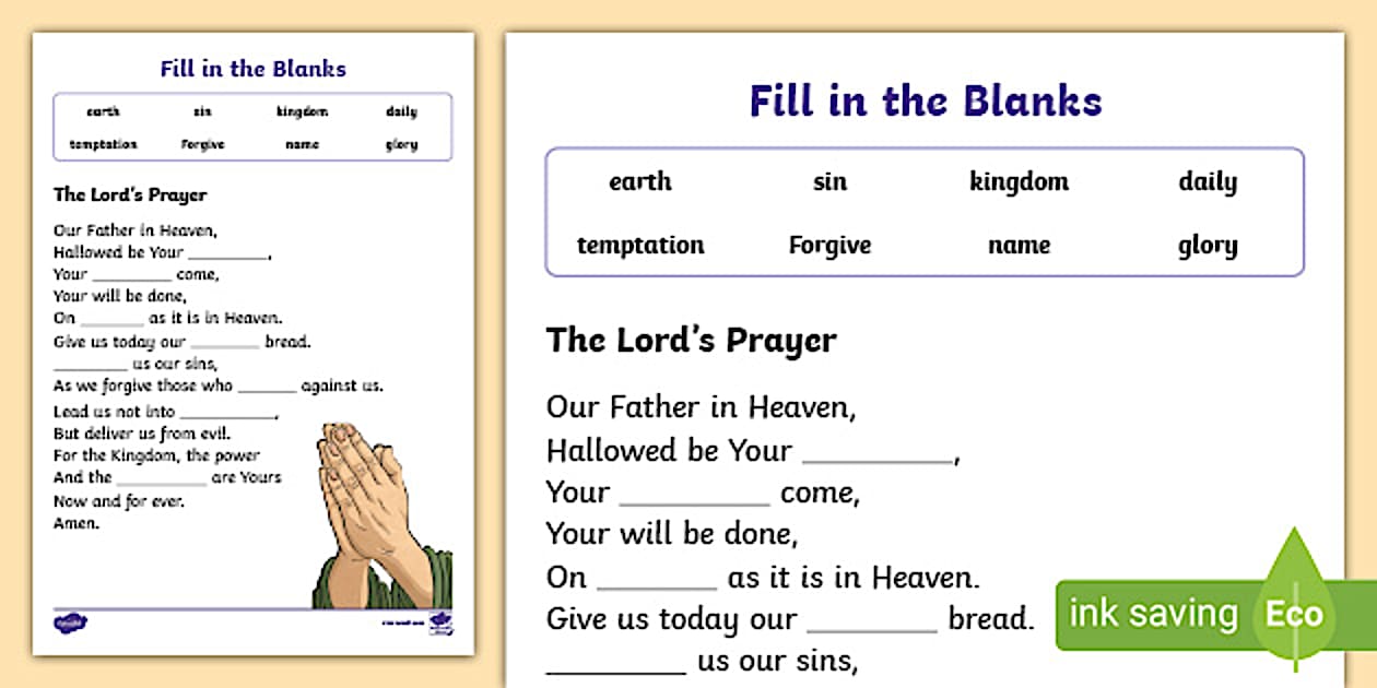 Black and White The Lord's Prayer Fill in the Blanks Worksheet