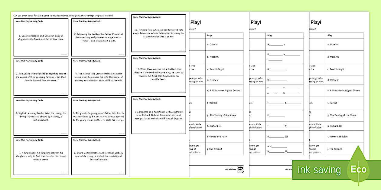 Shakespeare Play Match Up Activity | English | Shakespeare