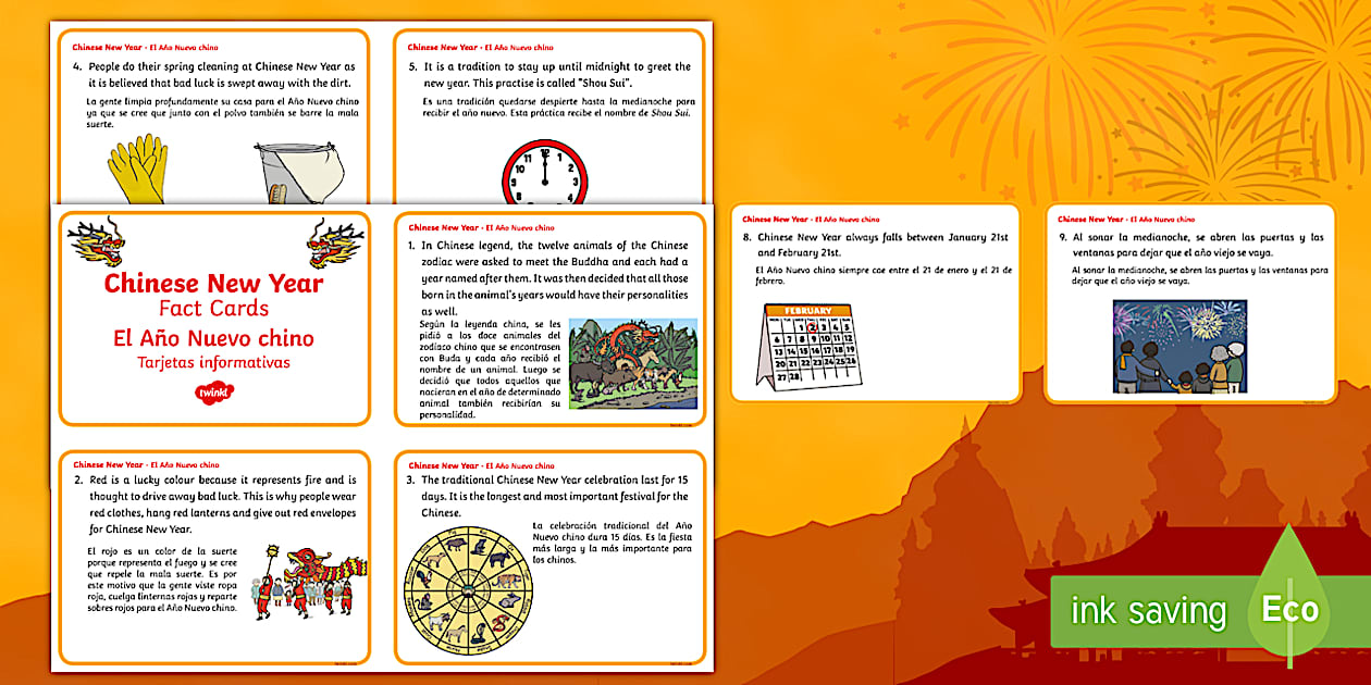 Chinese New Year Display Fact Cards English/Spanish - Twinkl