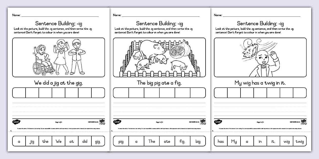 Phonics Sentence Building: -ig (teacher made) - Twinkl