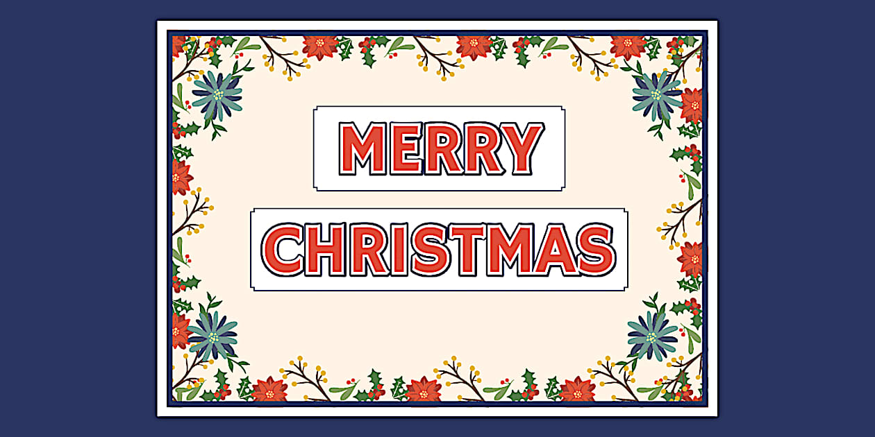 Winter Botanical-Themed Merry Christmas Display Poster
