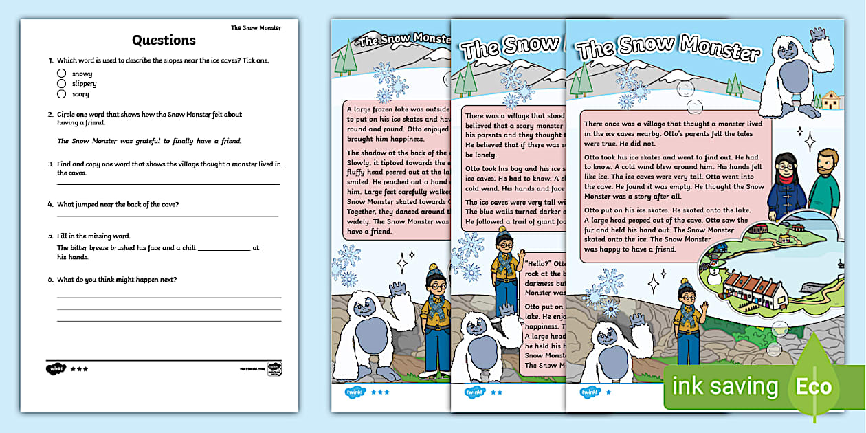 Snow Monster Fictional Differentiated Comprehension | KS1