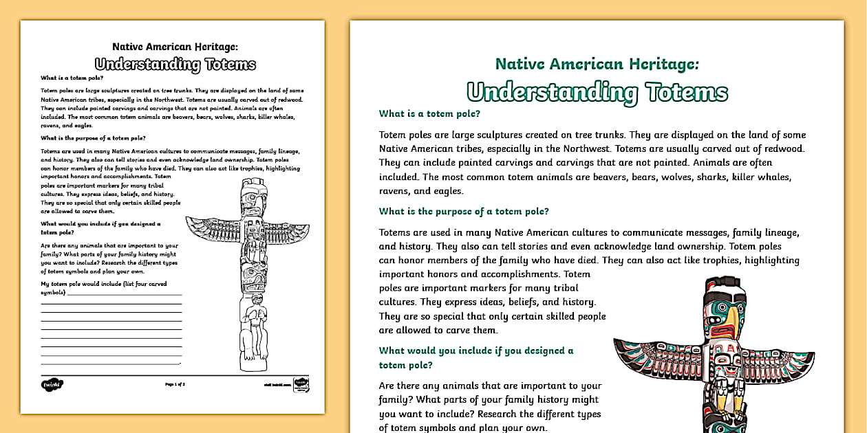 Editable Native American Heritage: Understanding Totems Worksheet for ...