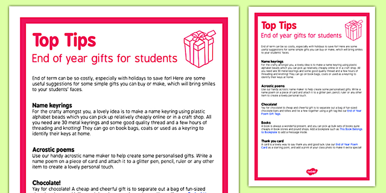 Editable End of Year Gifts for Students | Top Tips - Twinkl
