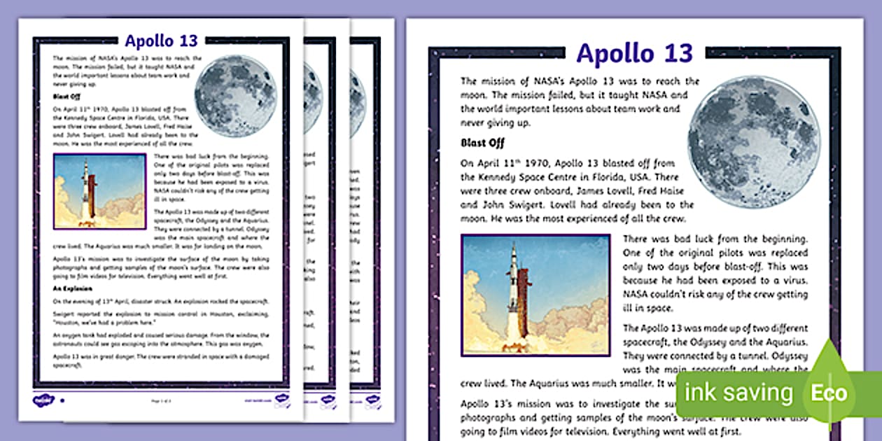 Apollo 13 LKS2 Reading Comprehension (teacher made) - Twinkl