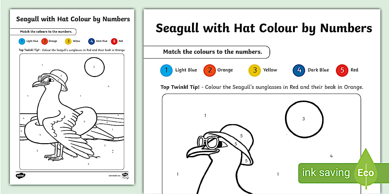 Seagull with Hat Colour by Number (teacher made) - Twinkl