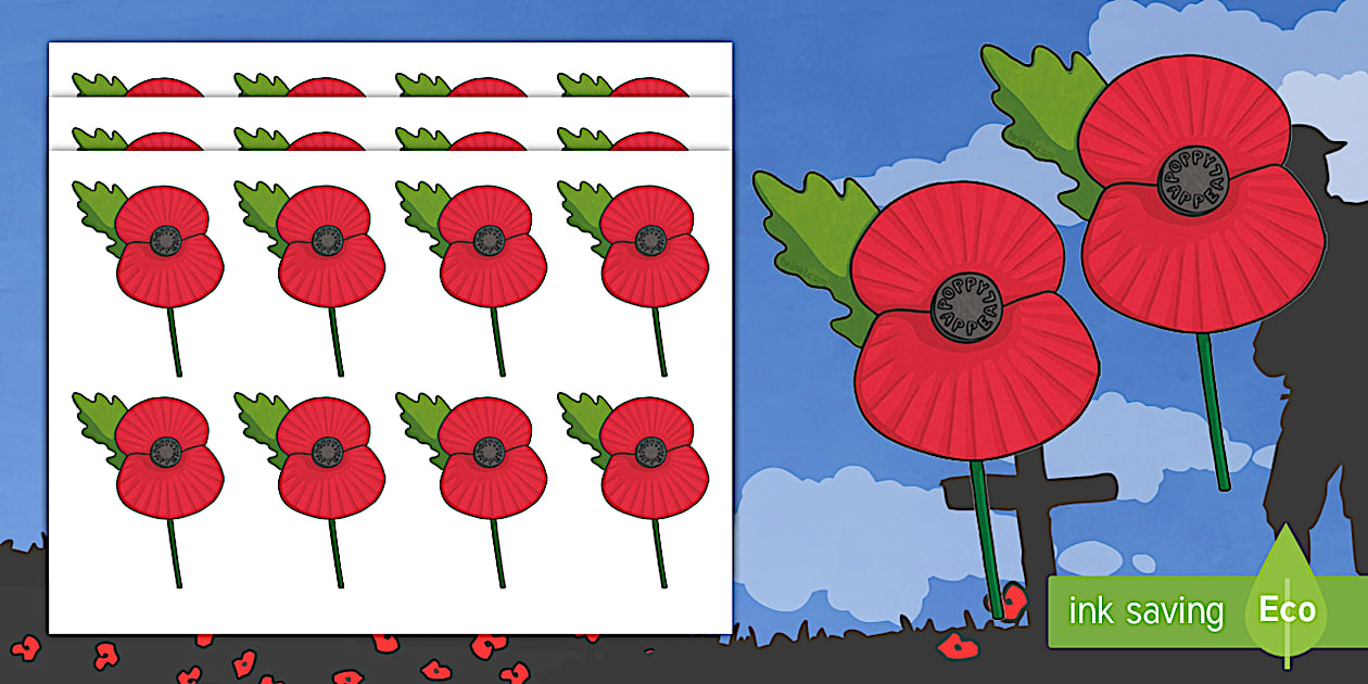 Black and White Pabi Dydd y Cofio i'w Dorri Allan