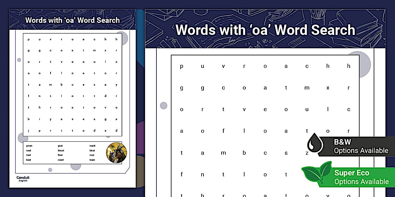 Reinforcing Sounds: Words With 'oa' Word Search