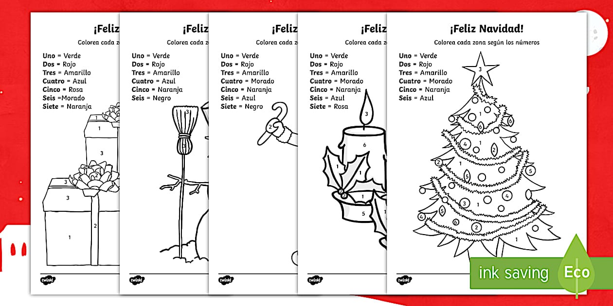 Spanish Merry Christmas Colour By Number Worksheet - Twinkl