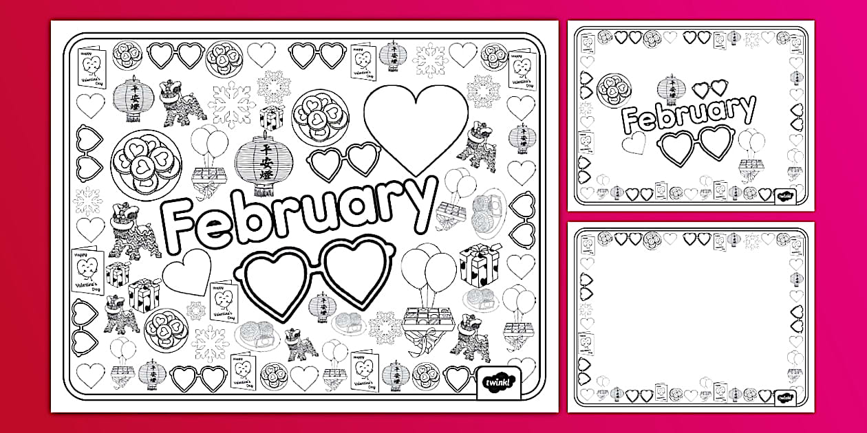 Let's Doodle! February Coloring Sheets (Teacher-Made)