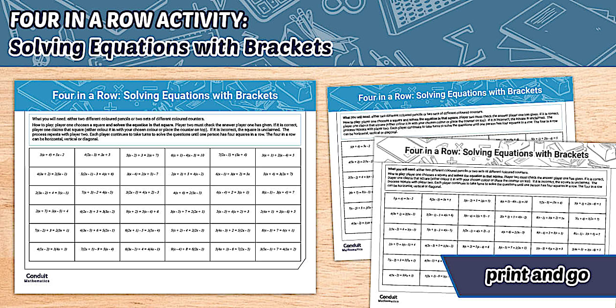 Four in a Row: Solving Equations in the form ax+b=cx+d