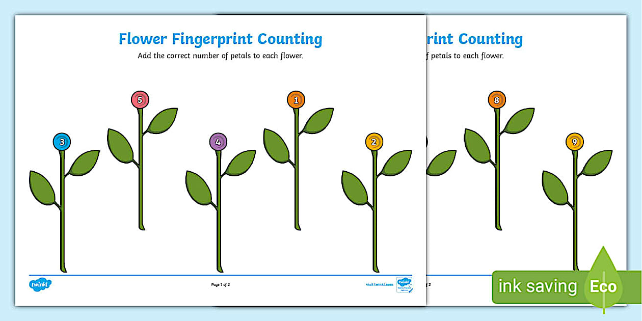 Flower Fingerprint Counting Worksheet / Worksheet Pack