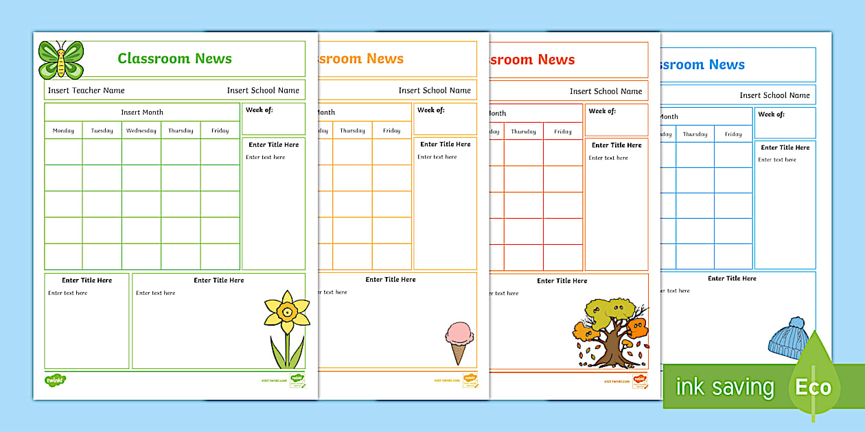 Editable Seasons Classroom Newsletters