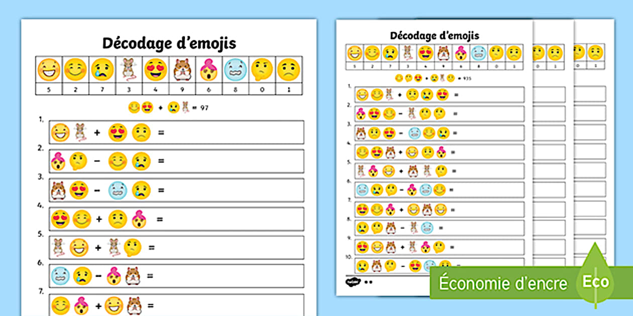 Activités d'additions et soustractions : Décoder les émojis
