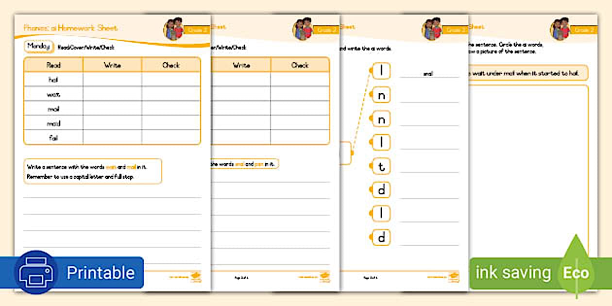 Grade 2 Phonics: ai Homework Sheet