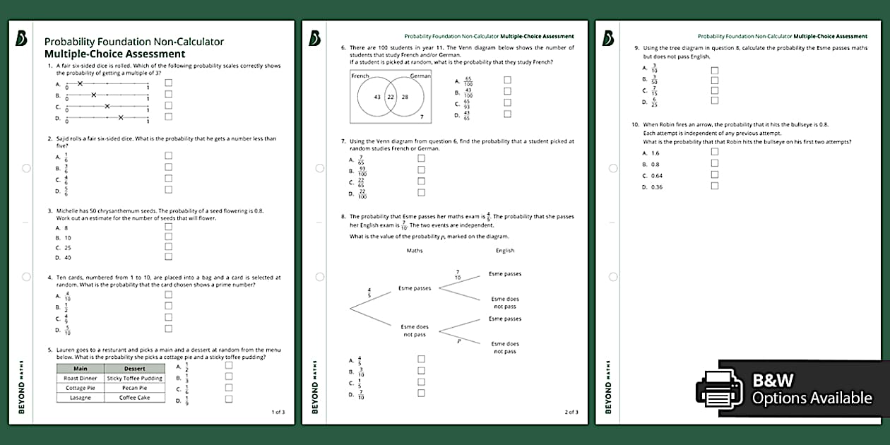 👉 Probability Foundation Non-Calculator Multiple Choice