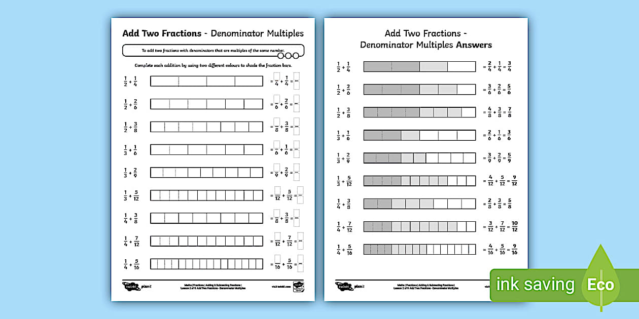 👉 Add 2 Fractions - Denominator Multiples: Pair Activity