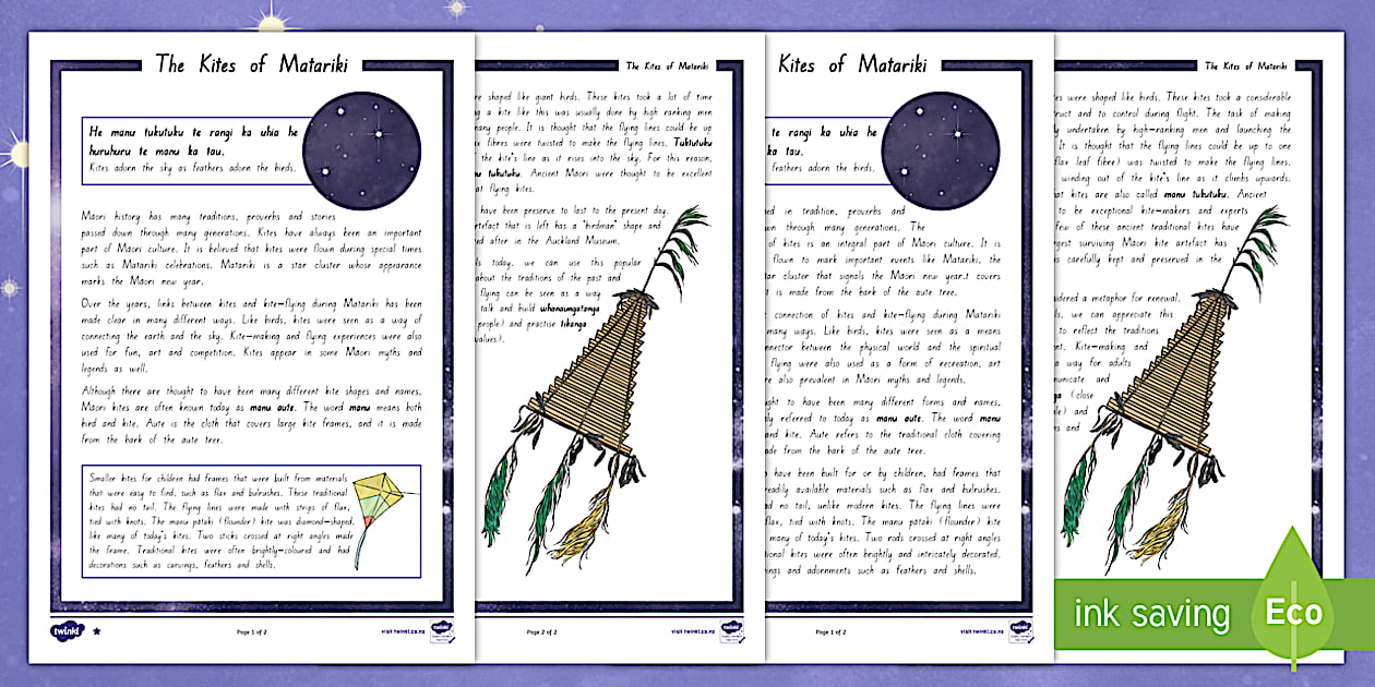 The Kites of Matariki Differentiated Fact File - Twinkl
