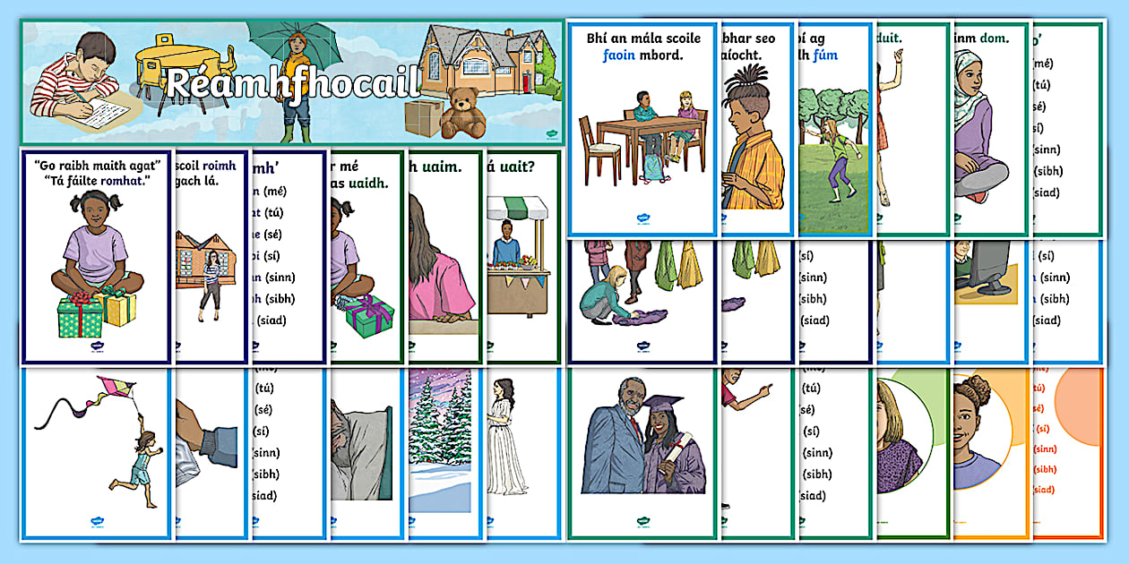 Prepositions Display Pack Gaeilge (teacher made) - Twinkl