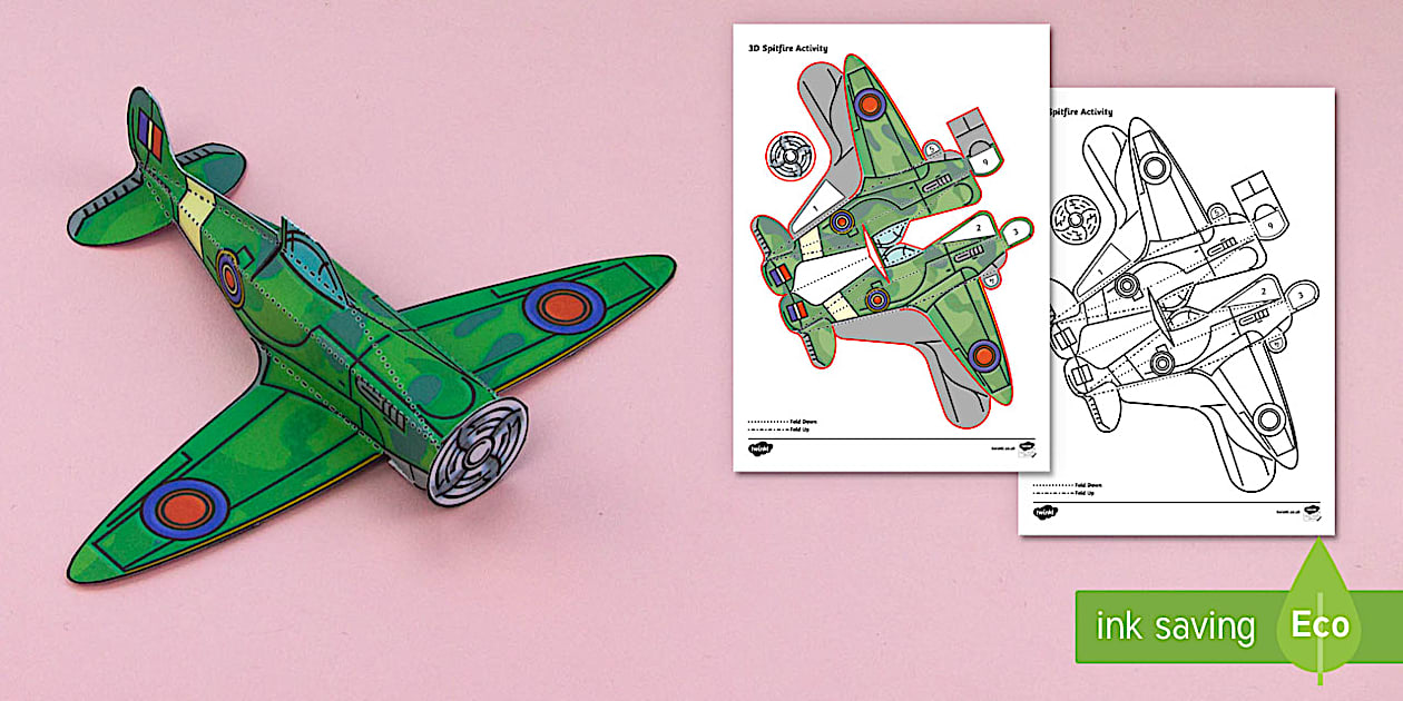 Simple 3D WW2 Spitfire Activity Paper Craft (teacher made)