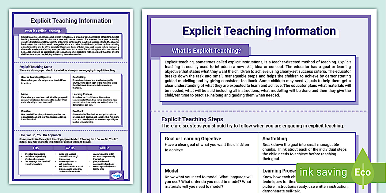 Explicit Teaching Meaning Information Sheet (teacher made)