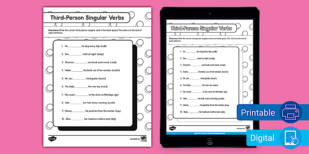 Third-Person Singular Verbs Worksheet for ELL - Twinkl