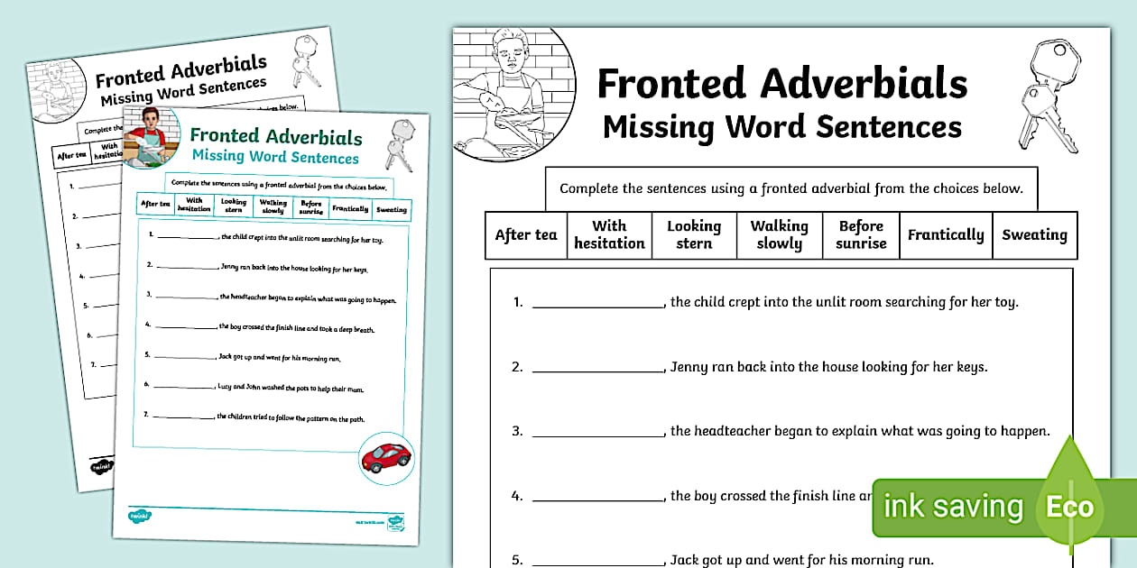 Adding Fronted Adverbials Missing Word Sentences - Twinkl