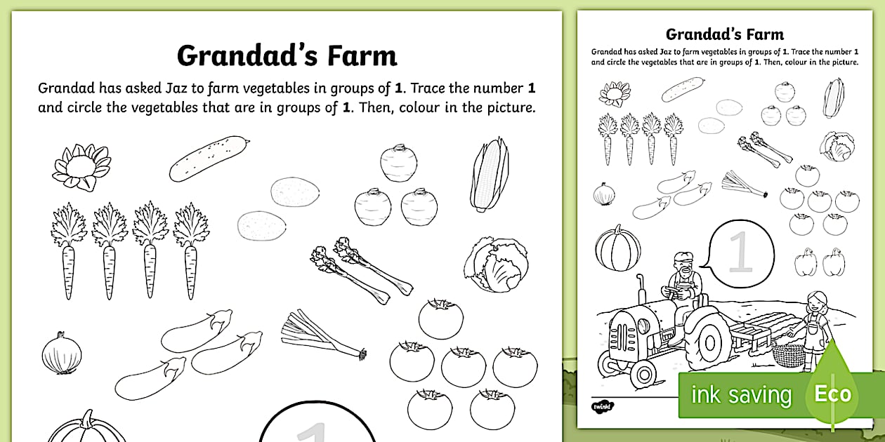 Grandad's Farm Number 1 Vegetable Picking Worksheet / Worksheet