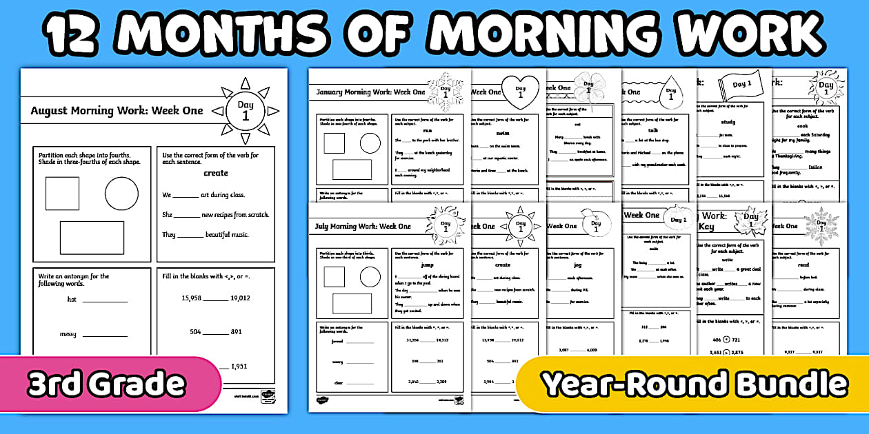 Third Grade 12 Months of Morning Work Pack - Twinkl