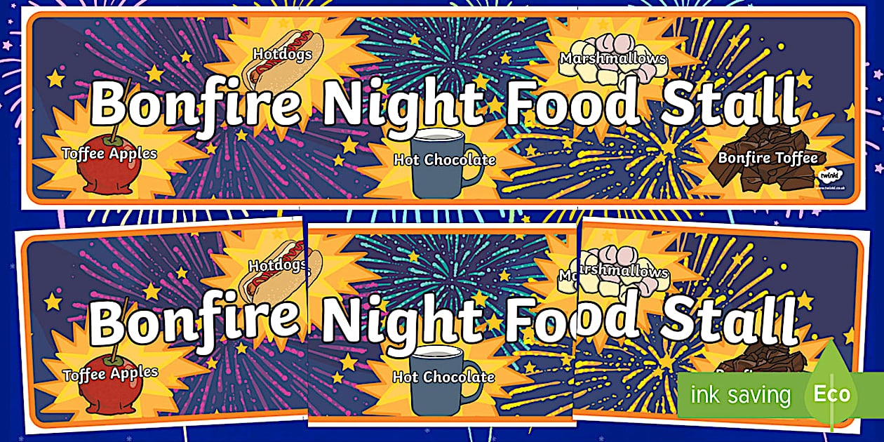 Cursive Bonfire Night Food Stall Role Play Banner - Twinkl