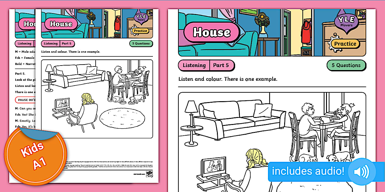 YLE Movers - Listening Part 5 - Practice Sheet (House) [A1]