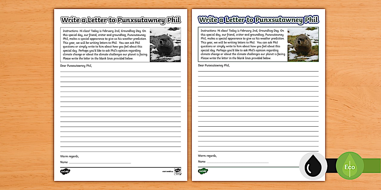 Write a Letter to Punxsutawney Phil Intermediate - Twinkl