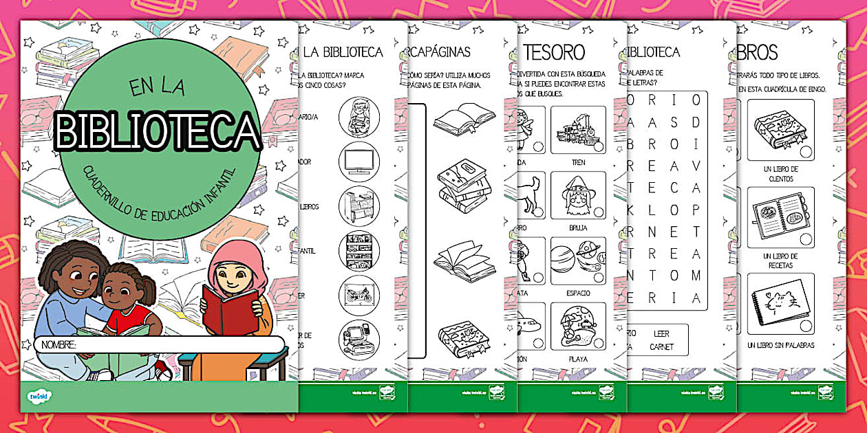 Cuadernillo de actividades: En la biblioteca - Twinkl