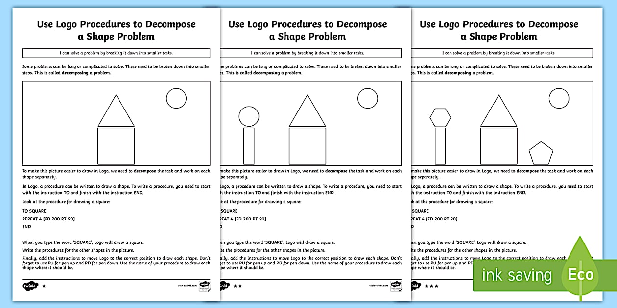 Use Logo Procedures to Solve a Shape Problem Differentiated Worksheet