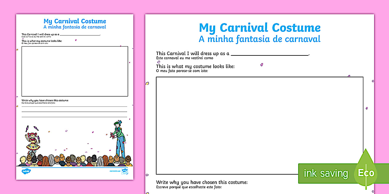 My Carnival Costume Worksheet English/Portuguese - Twinkl