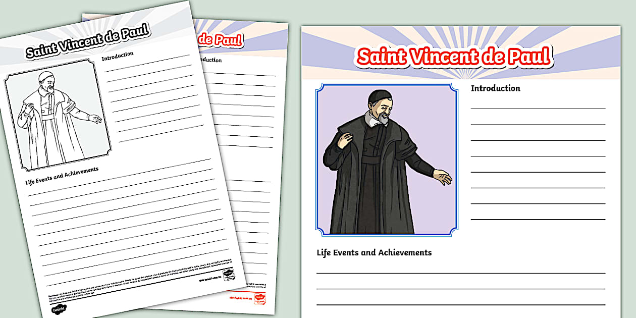 Saint Vincent de Paul Biography Template (teacher made)