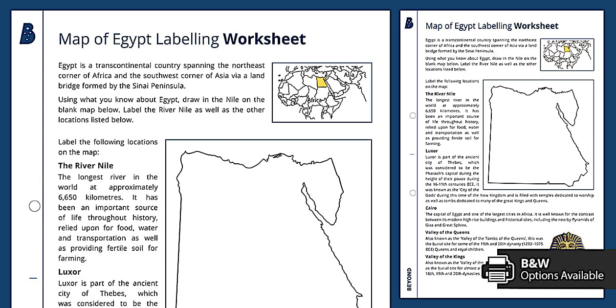 Map of Egypt: Labelling Worksheet (teacher made) - Twinkl
