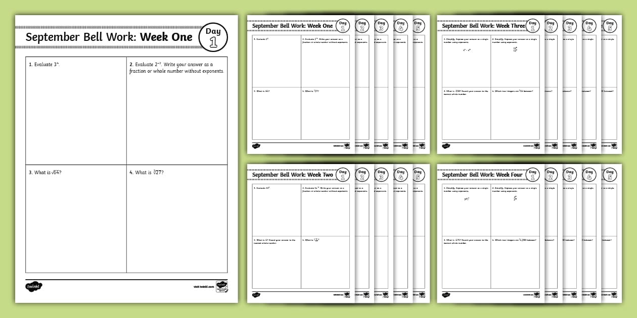 Eighth Grade Math September Bell Work Bundle - Twinkl